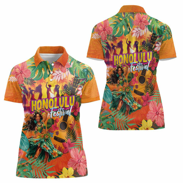 Hawaiian Honolulu Festival Women Polo Shirt Hawaiian Identity - Hula ...