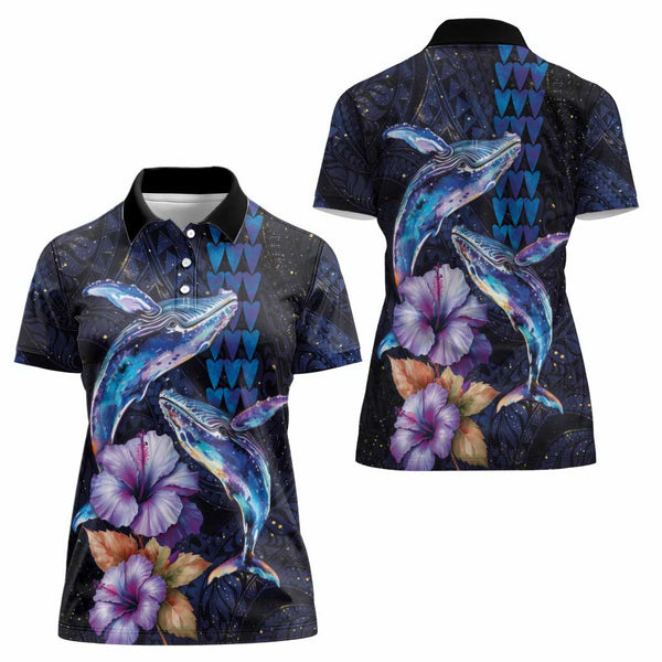 Hawaiian Whales Love Couple Women Polo Shirt Hibiscus and Kakau Art ...