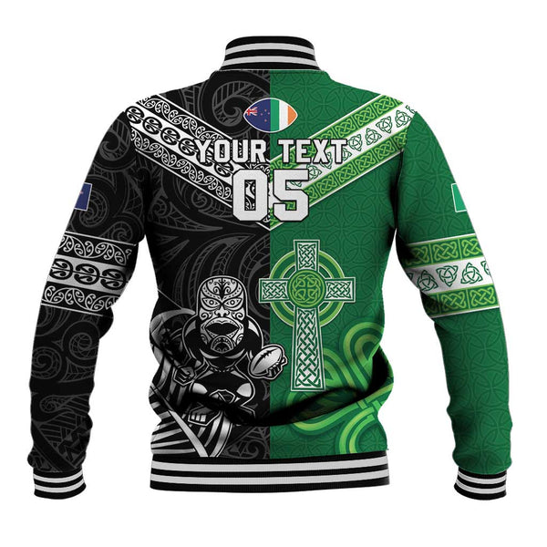 New Zealand And Ireland Rugby Custom Baseball Jacket Maori Tiki With ...