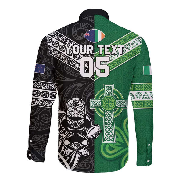 New Zealand And Ireland Rugby Custom Long Sleeve Button Shirt Maori ...