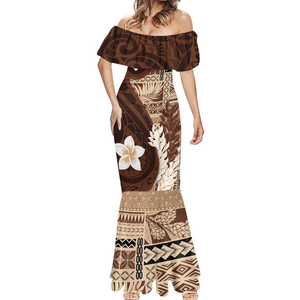 Samoa Teuila 2024 Mermaid Dress Samoan Siapo Pattern Brown Version LT05