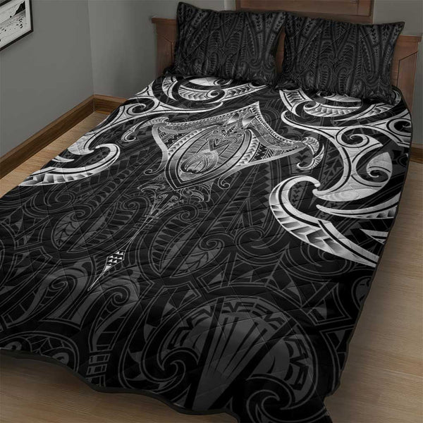 New Zealand Aotearoa Quilt Bed Set Maori Manta Ray Moko Black LT05