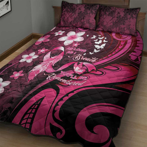 Memorial Breast Cancer Awareness Quilt Bed Set Plumeria Floral Tribal ...
