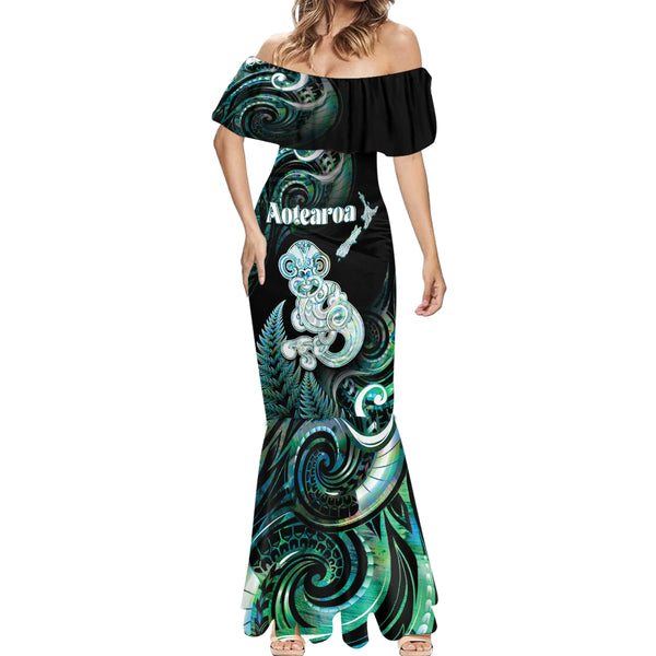 Personalised New Zealand Maori Taniwha Mermaid Dress Silver Fern Paua ...
