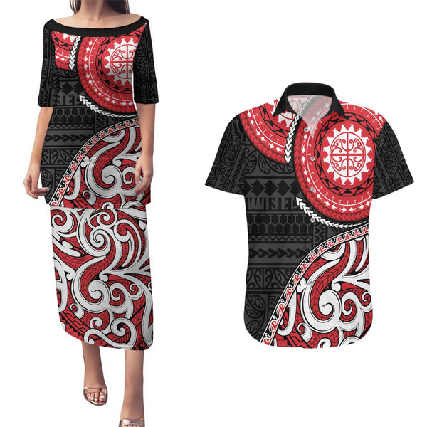 New Zealand Red Maori Koru Simple Style Couples Matching Puletasi and ...