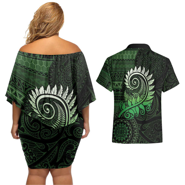 New Zealand Maori Koru Fern Couples Matching Off Shoulder Short Dress ...