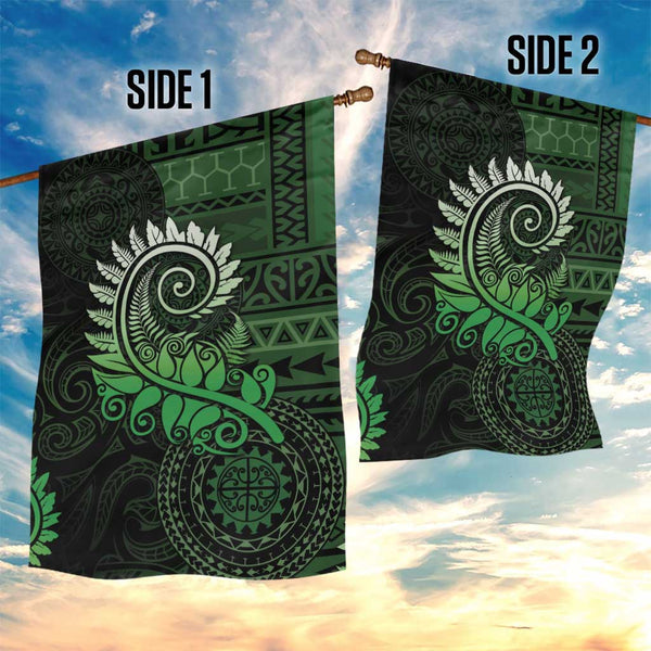 New Zealand Maori Koru Fern Garden Flag Spiral Polynesian Style Green LT05