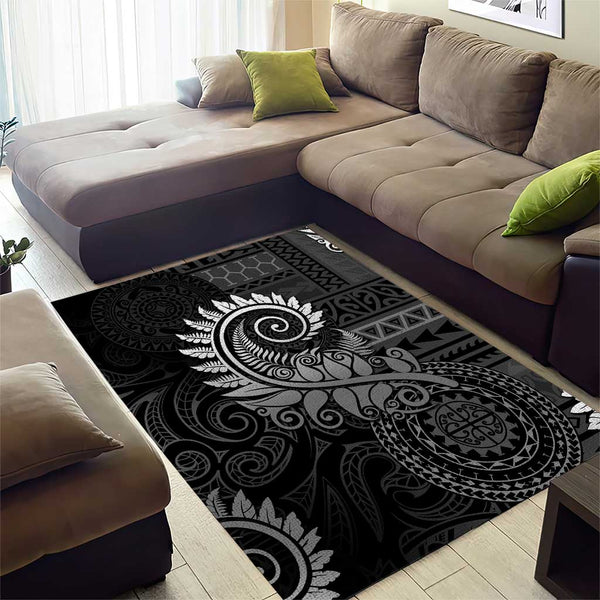 New Zealand Maori Koru Fern Area Rug Spiral Polynesian Style Gray LT05