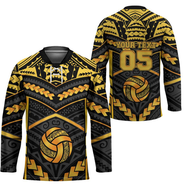 Custom Polynesia Beach Volleyball Hockey Jersey Gold Polynesian Tribal ...