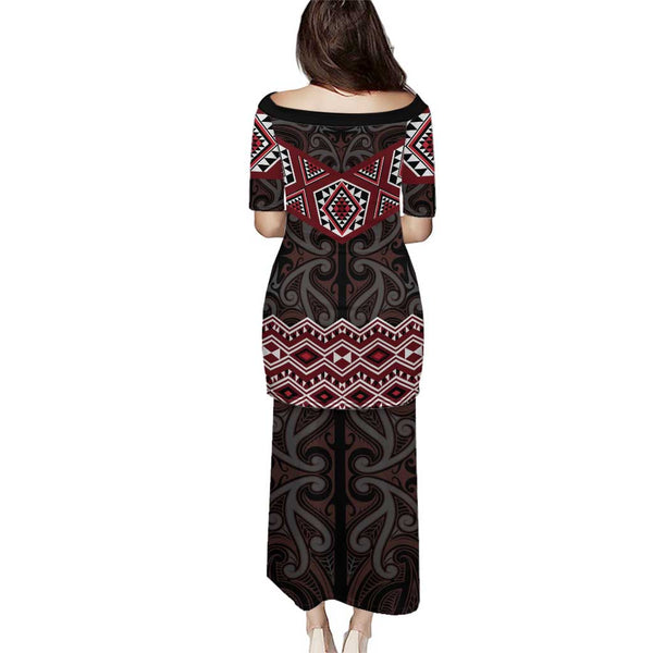 New Zealand Aotearoa Puletasi Red Taniko Art Maori Pattern LT05