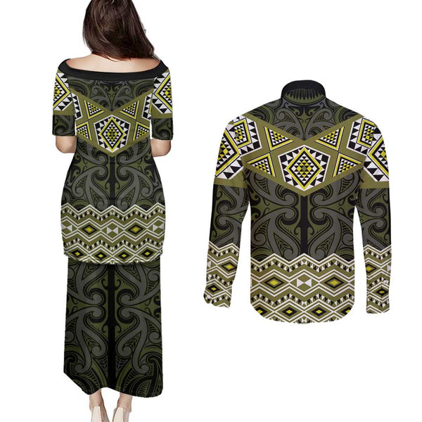 New Zealand Aotearoa Couples Matching Puletasi and Long Sleeve Button ...
