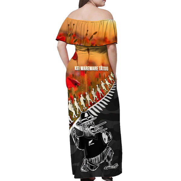 New Zealand ANZAC Rugby Off Shoulder Maxi Dress Soldier Fern With Kiwi ...