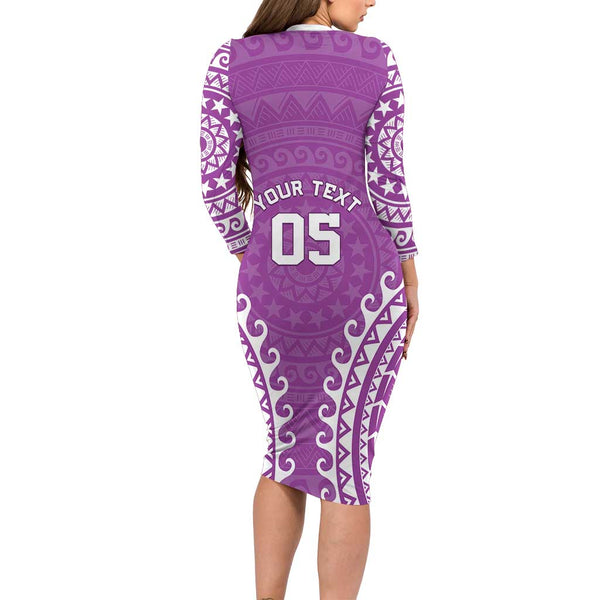 Custom Cook Islands Mangaia Long Sleeve Bodycon Dress Polynesian Tribal ...