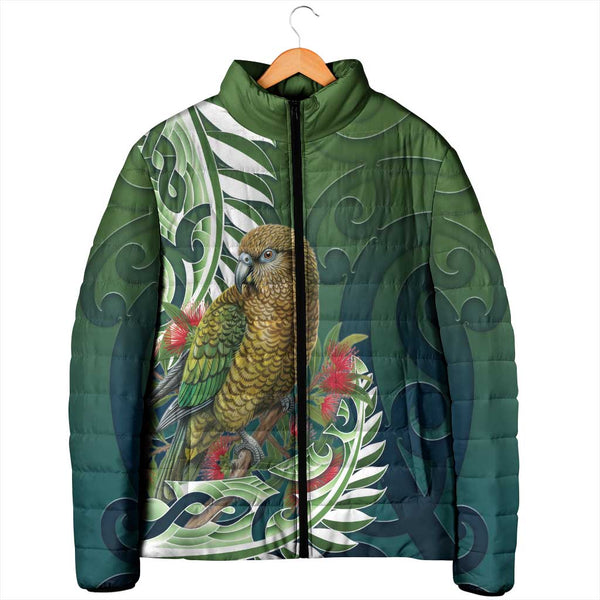 New Zealand Kea Bird Padded Jacket With Maori Koru Fern LT05
