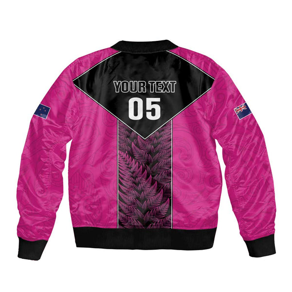 New Zealand Fern Rugby Custom Sleeve Zip Bomber Jacket Pink Maori ...