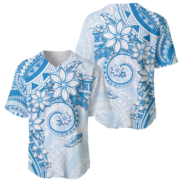 Polynesian Pattern With Plumeria Flowers Baseball Jersey Blue LT05