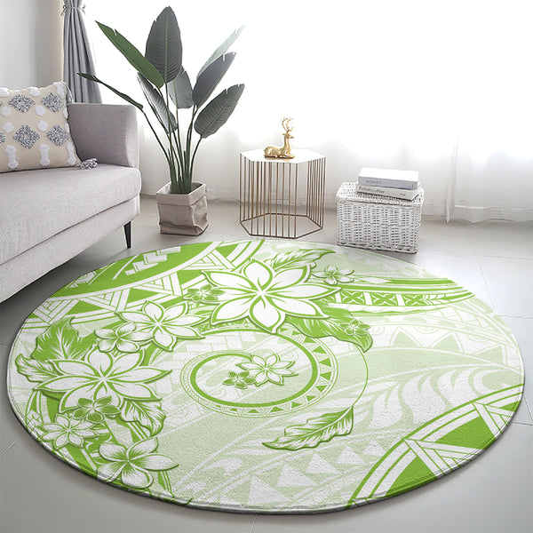 Polynesian Pattern With Plumeria Flowers Round Carpet Lime Green LT05