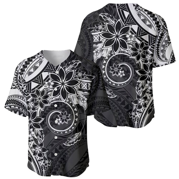 Polynesian Pattern With Plumeria Flowers Baseball Jersey Black LT05