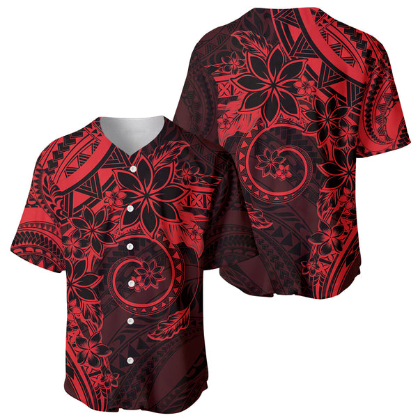 Polynesian Sunset Plumeria Baseball Jersey Red Polynesian Tattoo LT05