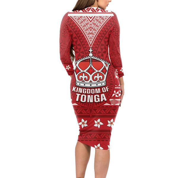 Tonga King Tupou VI Day Long Sleeve Bodycon Dress Traditional Tongan ...