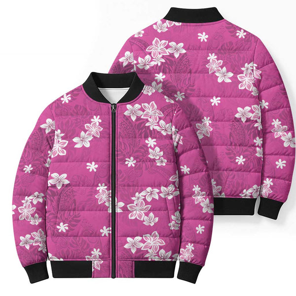 Hawaii Monstera Deliciosa Bomber Puffer Jacket Pink Plumeria Polynesian ...