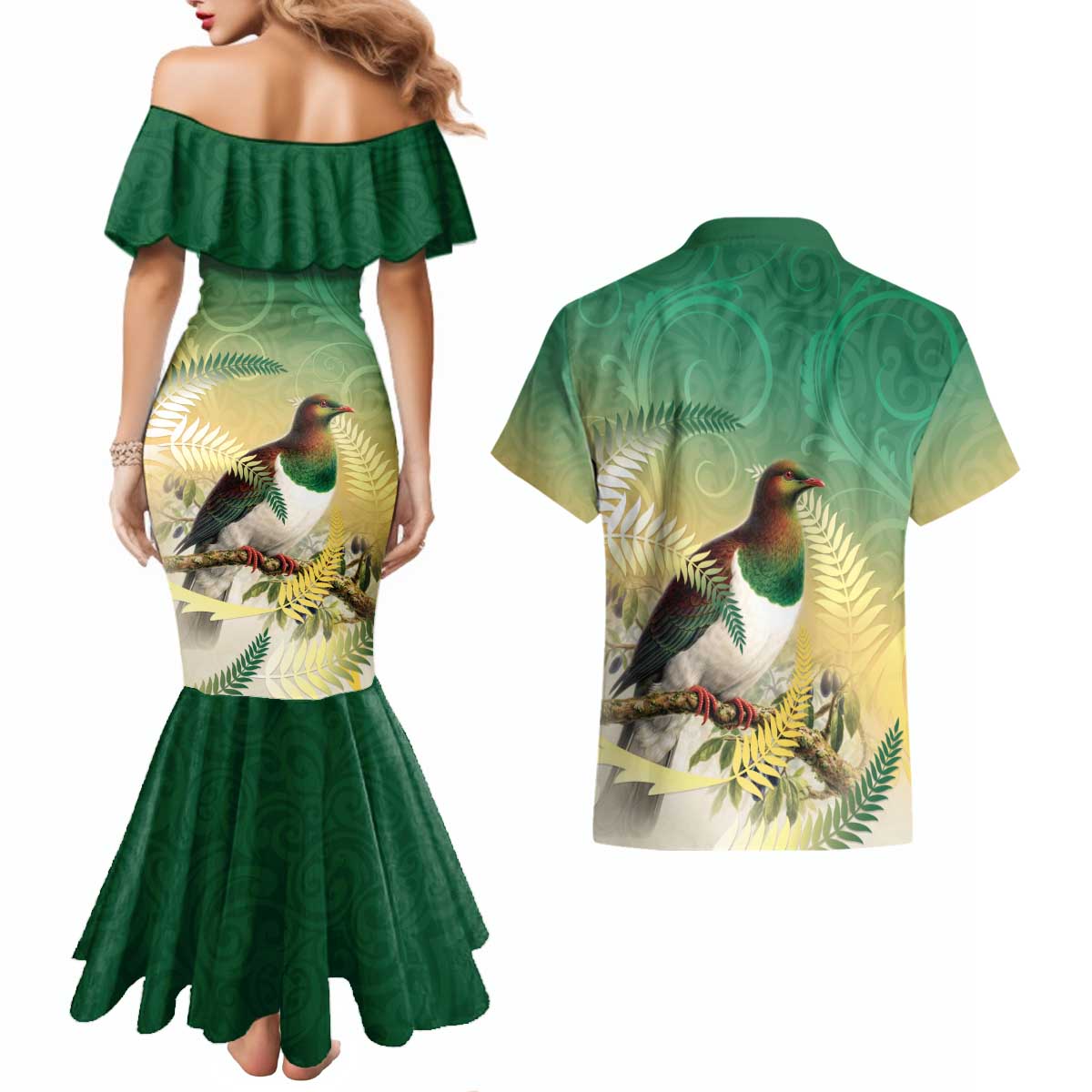New Zealand Pigeon Kereru Couples Matching Mermaid Dress and Hawaiian ...