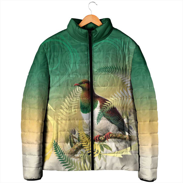 New Zealand Pigeon Kereru Padded Jacket Maori Fern Art Green Gradient LT05