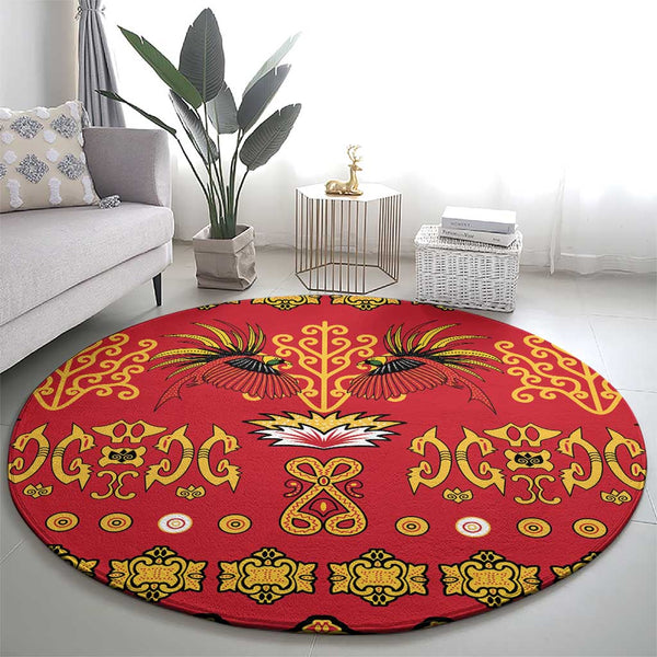 Papua Batik Motif Round Carpet Papua Spirit Red Version LT05