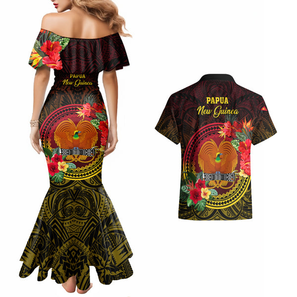 Papua New Guinea Couples Matching Mermaid Dress and Hawaiian Shirt Coat ...