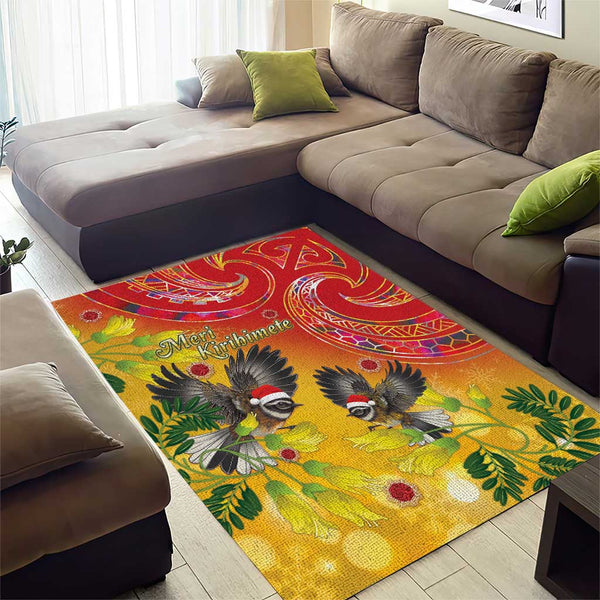 New Zealand Piwakawaka Christmas Area Rug With Maori Pattern LT05