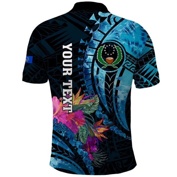 Personalised FSM Pohnpei State Polo Shirt Tropical Flowers Tribal ...