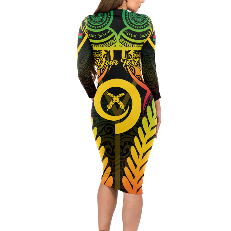 Personalised Vanuatu Father Lini Day Long Sleeve Bodycon Dress ...
