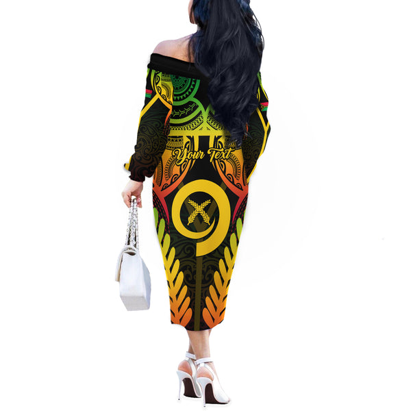 Personalised Vanuatu Father Lini Day Off The Shoulder Long Sleeve Dress ...