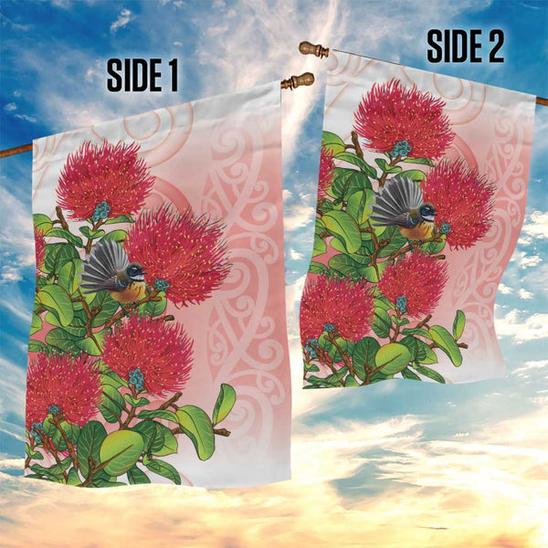 New Zealand Fantail Garden Flag Maori Koru With Pohutukawa Flowers LT05