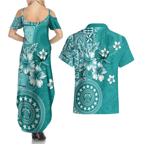 Cook Islands Couples Matching Summer Maxi Dress and Hawaiian Shirt Teal ...