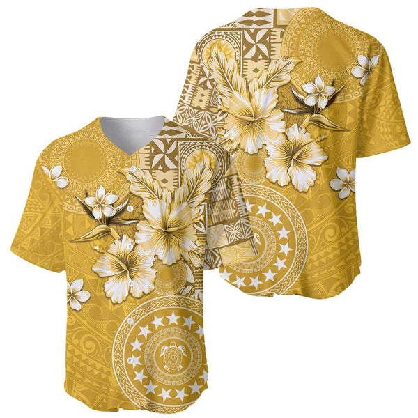 Cook Islands Baseball Jersey Yellow Hibiscus And Stars LT05