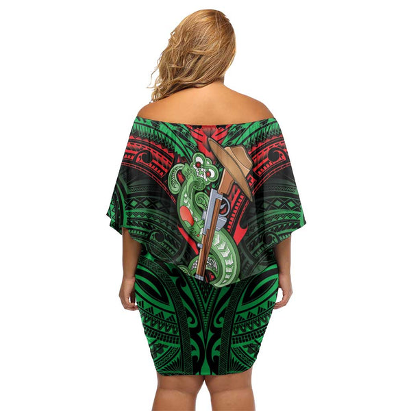New Zealand ANZAC Day Off Shoulder Short Dress Aotearoa Hei Tiki LT05