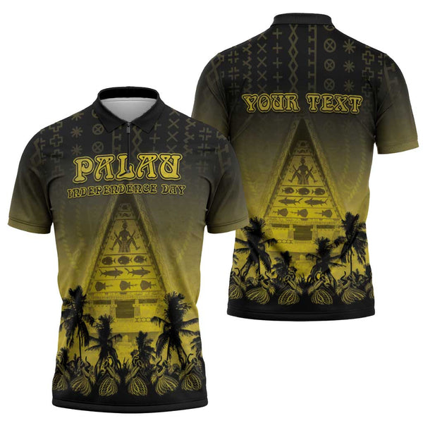 Personalised Palau Independence Day Zipper Polo Shirt Palauan Tattoo ...