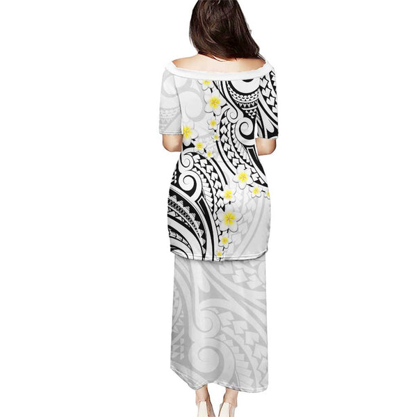 Plumeria With White Polynesian Tattoo Pattern Puletasi LT05