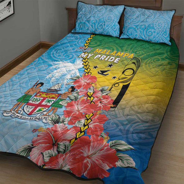 Malampa Fiji Day Quilt Bed Set Tribal Pattern With Tropical Flowers LT05