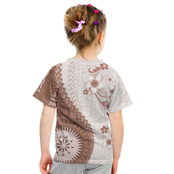 Bula Fiji Kid T Shirt Brown Plumeria Masi Tapa Pattern LT05