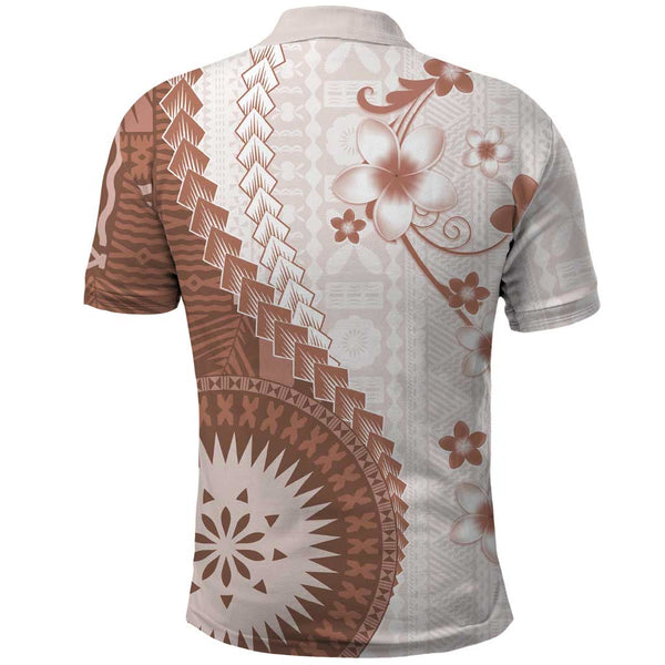 Bula Fiji Polo Shirt Brown Plumeria Masi Tapa Pattern LT05