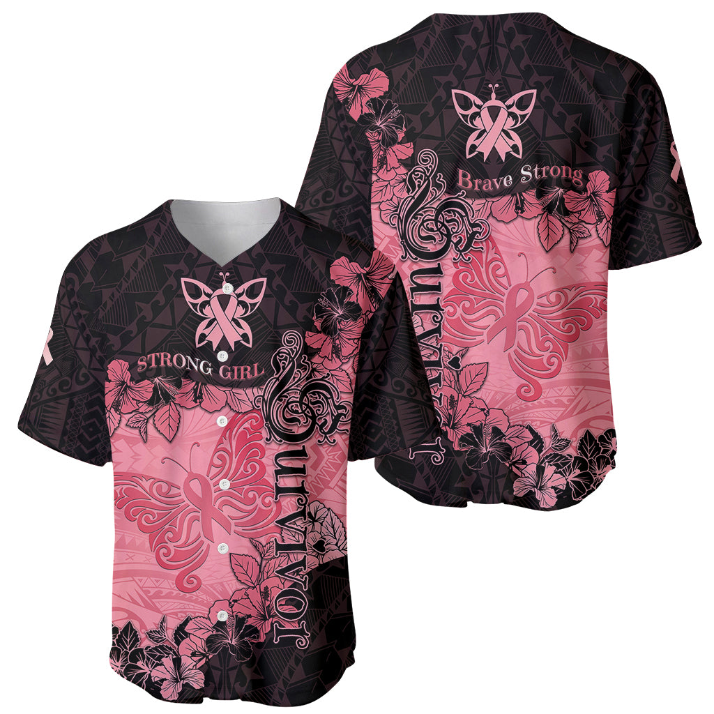 Breast Cancer Baseball Jersey Survivor Polynesian Ribbon Butterfly LT05