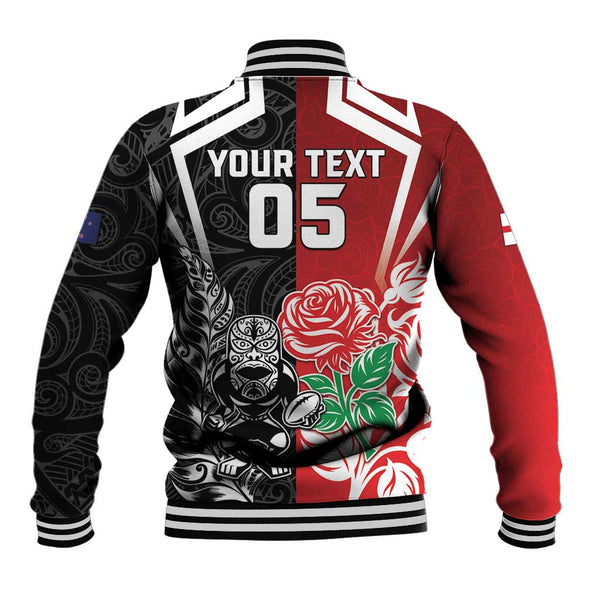 New Zealand And England Rugby Custom Baseball Jacket Maori Tiki With ...