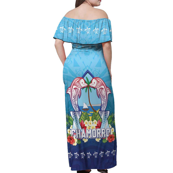 Guam Chamorro Off Shoulder Maxi Dress Tribal Latte Stone With Dolphins ...