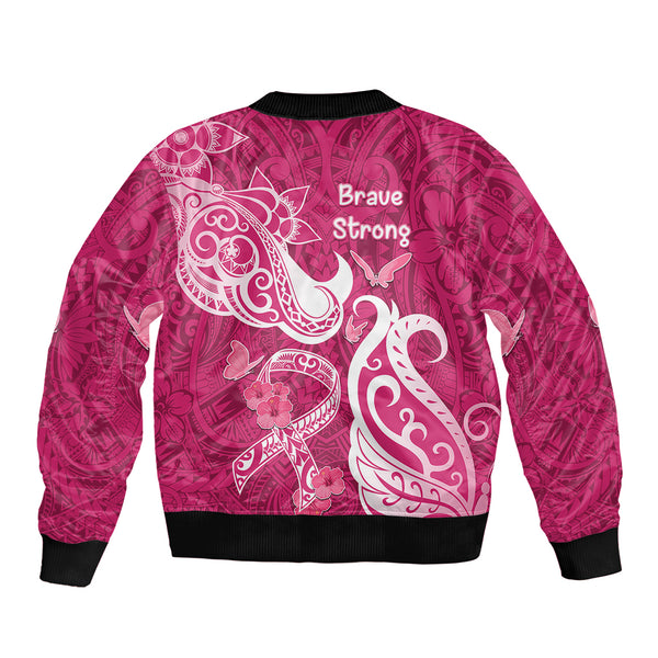 Breast Cancer Awareness Bomber Jacket Ribbon Polynesian Pattern Pink ...