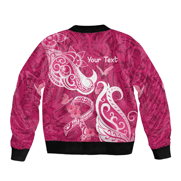 Personalized Breast Cancer Awareness Sleeve Zip Bomber Jacket Ribbon ...