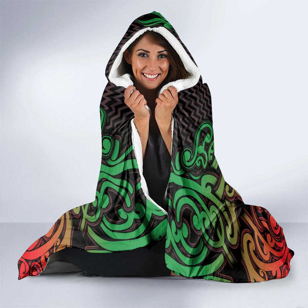 Custom Aotearoa Tuhoe Hooded Blanket Maori Tribal Pattern Mix Poutama LT05