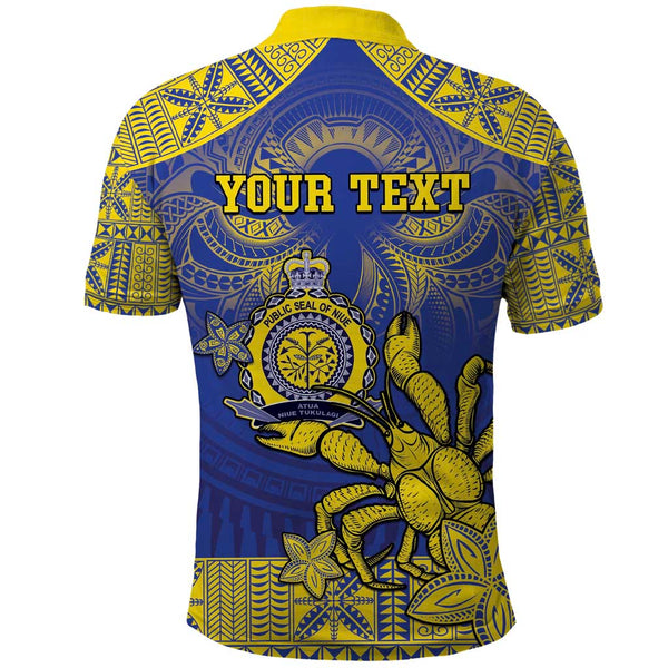 Personalised Niue The Rock Polo Shirt Niuean Crab Hiapo Pattern Blue ...
