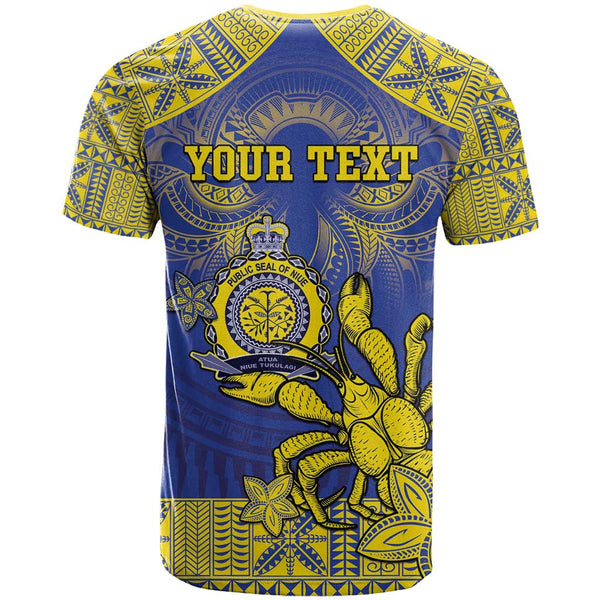 Personalised Niue The Rock T Shirt Niuean Crab Hiapo Pattern Blue ...